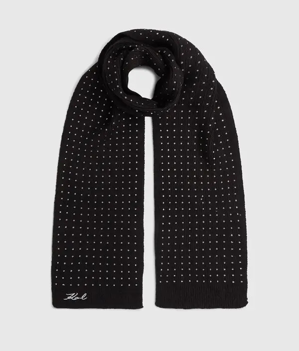 Karl Lagerfeld K/signature Long Rhinestone Scarf - Black