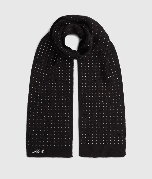 Karl Lagerfeld K/signature Long Rhinestone Scarf - Black