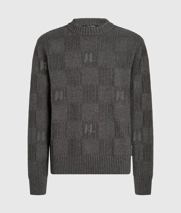 Karl Lagerfeld Monogram Checked Knitted Sweater - Shadow