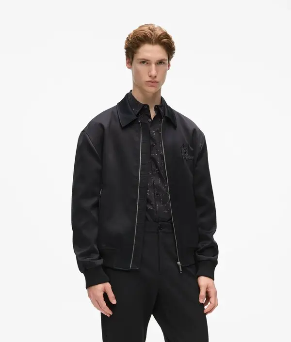 Karl Lagerfeld Monogram Satin Bomber Jacket