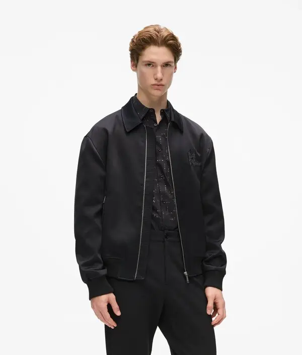 Karl Lagerfeld Monogram Bomber Jacket - Black
