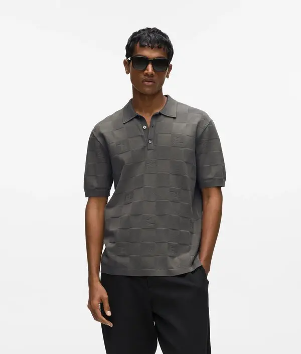 Karl Lagerfeld Monogram Checked Polo Shirt - Shadow