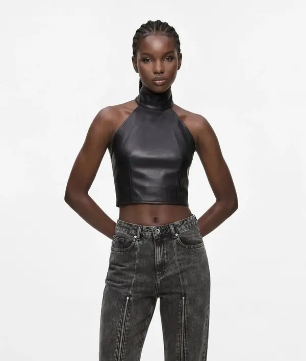 KL JEANS Jeans Faux-leather Halterneck Top - Black