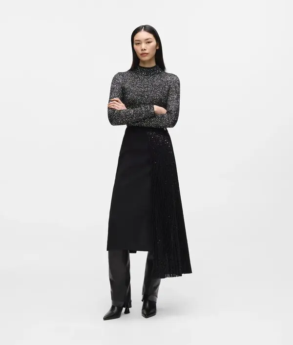 Karl Lagerfeld Asymmetric Sequin Midi Skirt - Black