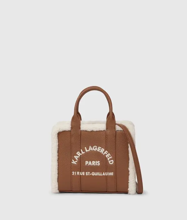 Karl Lagerfeld Rue St-guillaume Mini Faux-shearling Tote Bag - Dark Tan