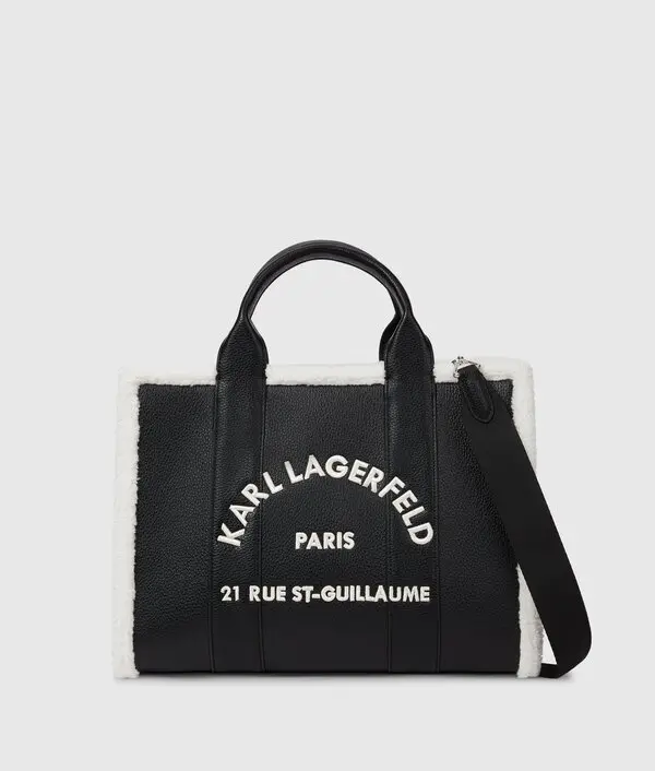 Karl Lagerfeld Rue St-guillaume Medium Faux-shearling Tote Bag - Black