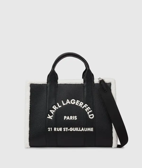 Karl Lagerfeld Rue St-guillaume Medium Faux-shearling Tote Bag - Black