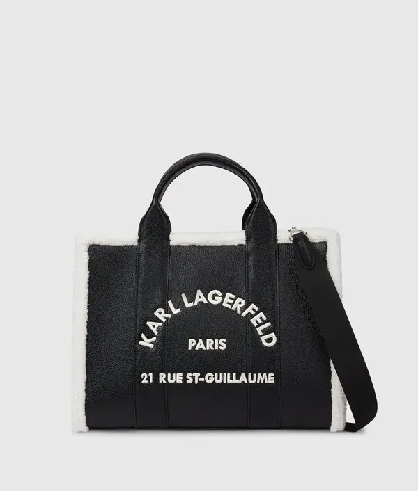 Karl Lagerfeld Faux-shearling Trim Tote Bag - Black