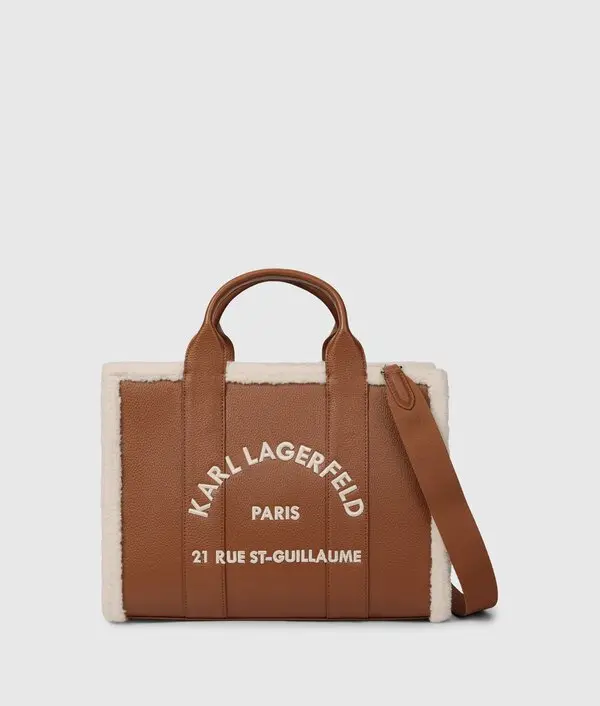 Karl Lagerfeld Rue St-guillaume Medium Faux-shearling Tote Bag - Dark Tan