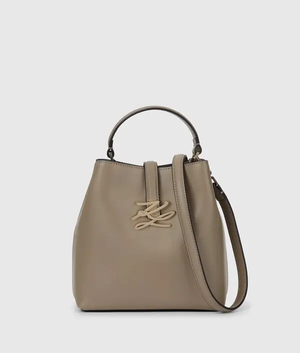 Karl Lagerfeld Small Leather Bucket Bag - Ash Grey