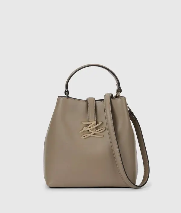 Karl Lagerfeld Small Leather Bucket Bag - Ash Grey