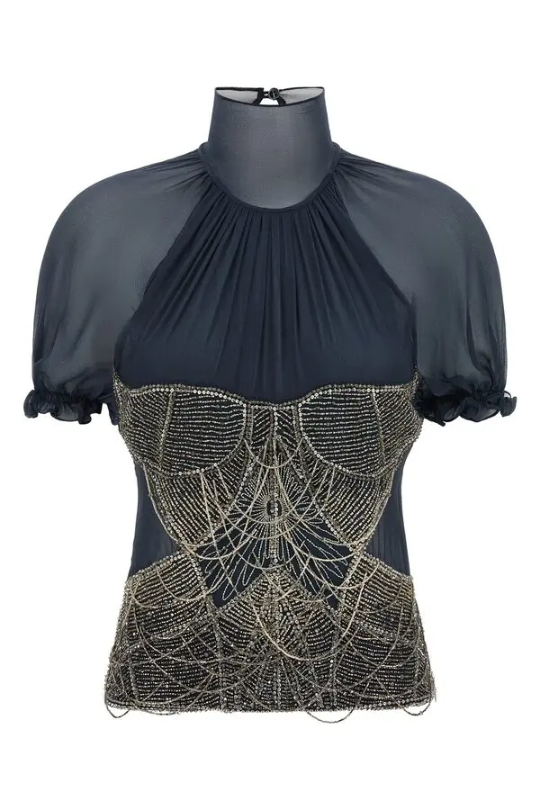 Attico Jewel Embroidery Top - Blue