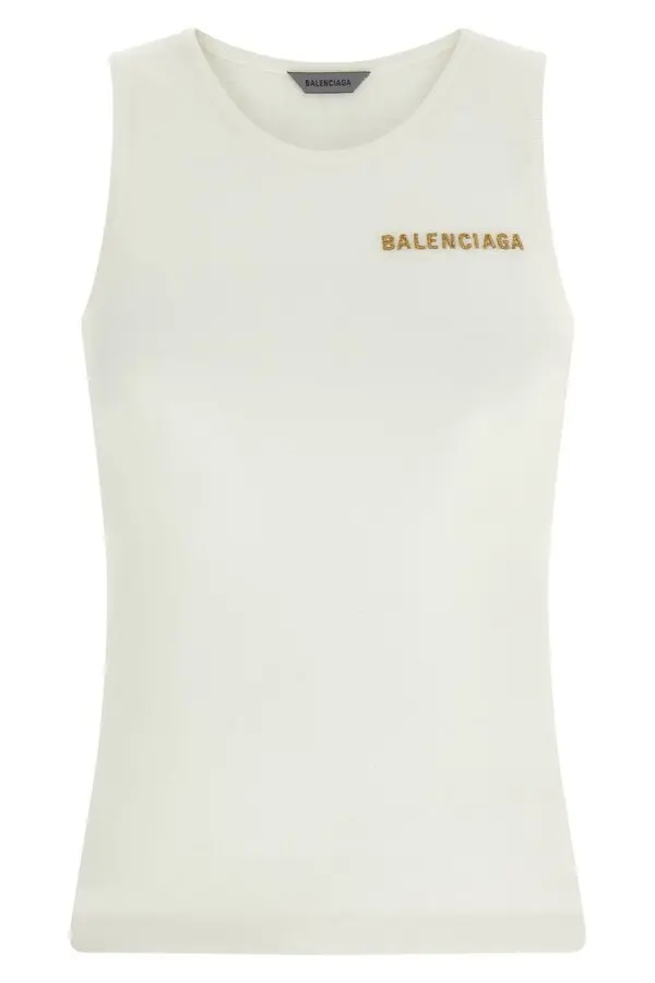 Balenciaga Logo Embroidery Tank Top - White