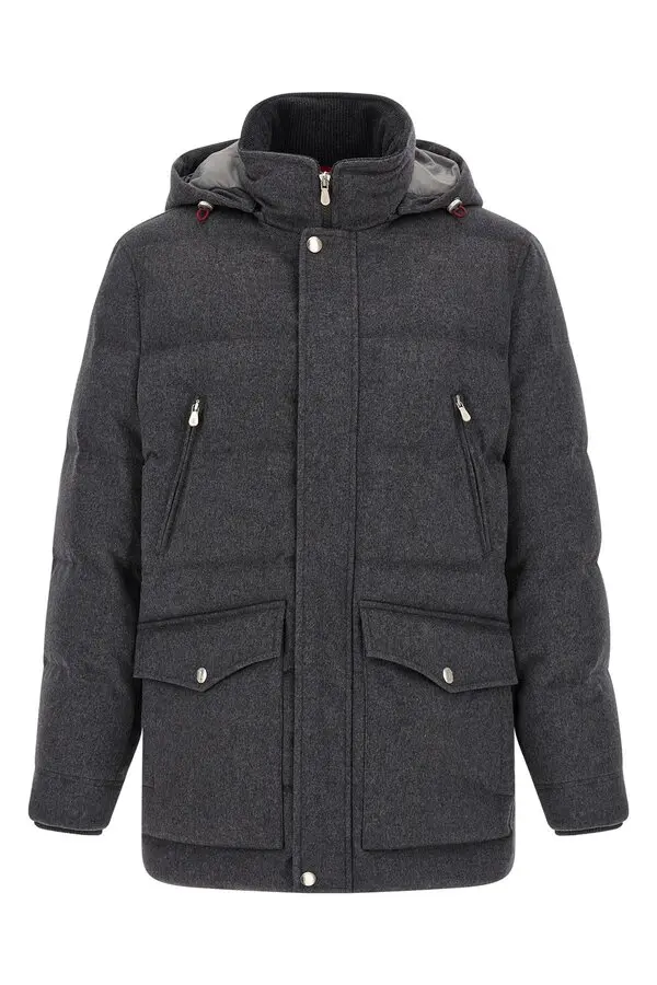 Brunello Cucinelli Membrane Wool Flannel Parka - Gray