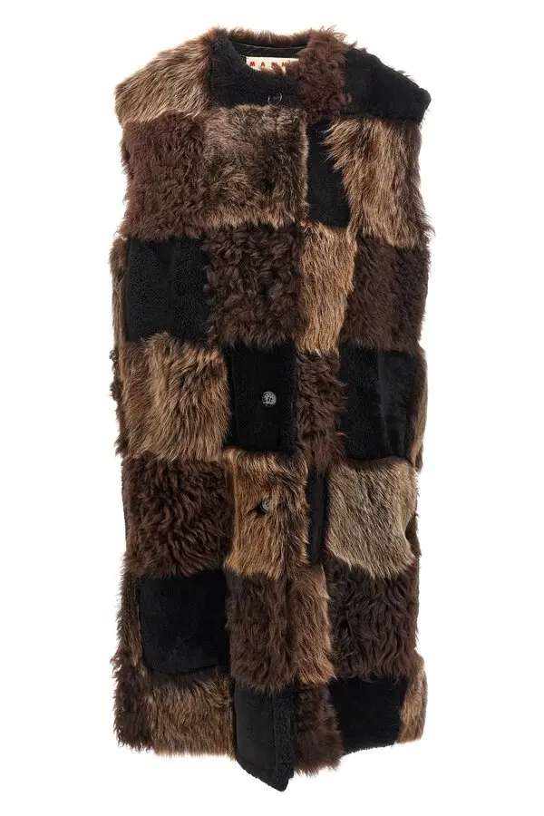 Marni Long Shearling Vest - Brown
