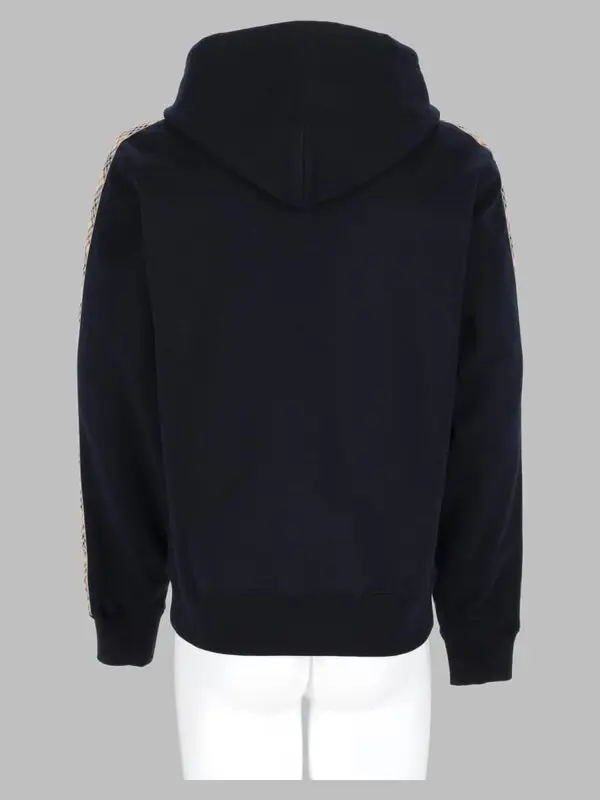 Burberry Hooded Zip-up Sweatshirt With Checkered Detail - Blue