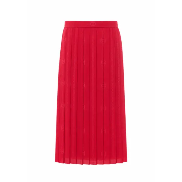 Gucci Interlocking G Chain Silk Jacquard Midi Skirt - Red