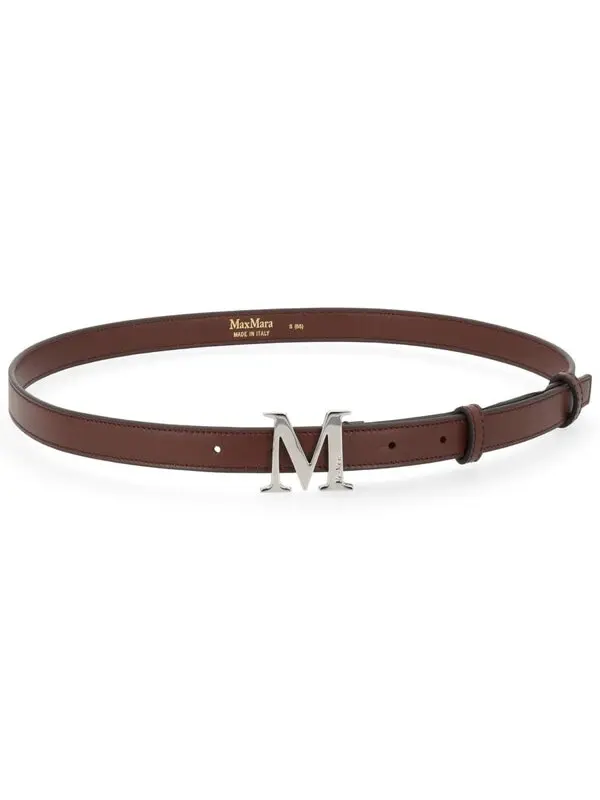 Max Mara Leather Belt With Logo Buckle - Brown