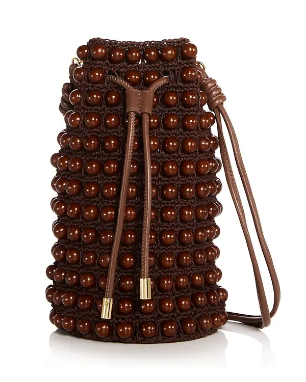 Farm Rio Mini Beaded Macrame Bucket Bag - Walnut