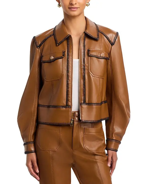 Cinq À Sept Kimmy Whipstitch Faux Leather Jacket - Chocolate/black