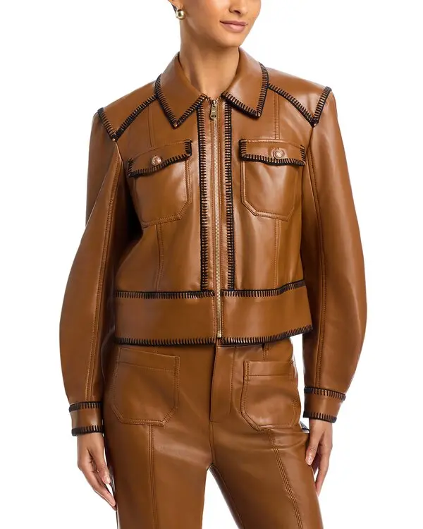 Cinq À Sept Kimmy Whipstitch Faux Leather Jacket