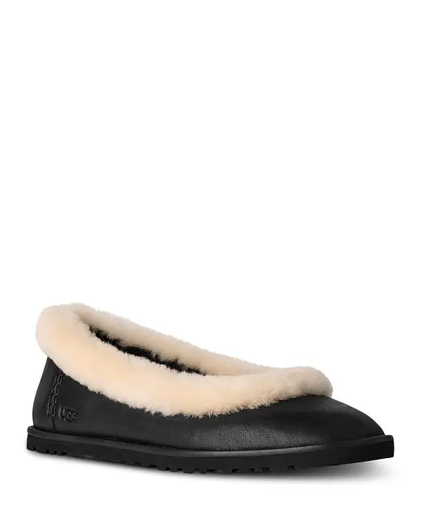 UGG Zora Leather And Shearling Flats - Black