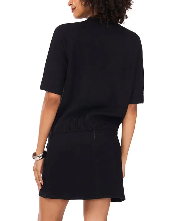 Vince Camuto Short Sleeve Raglan Mock Neck Sweater - Rich Black