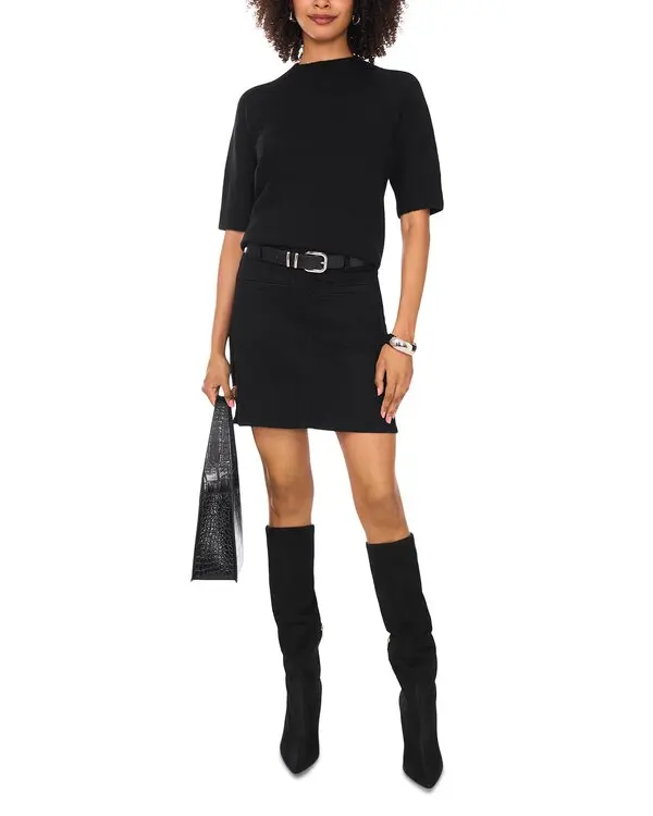 Vince Camuto Short Sleeve Raglan Mock Neck Sweater - Rich Black