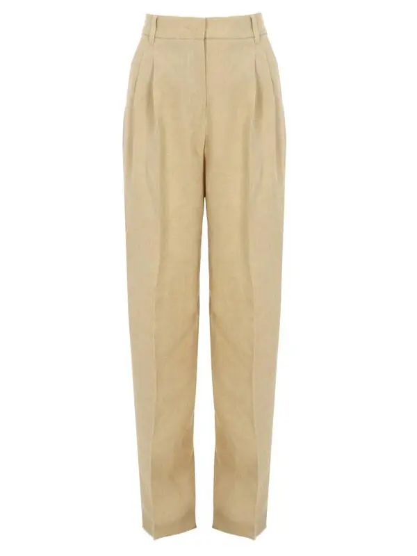 Max Mara Wide Leg Linen Trousers - Cream