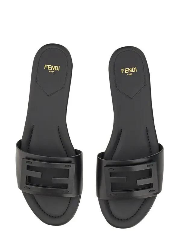 Fendi Leather Slides - Black
