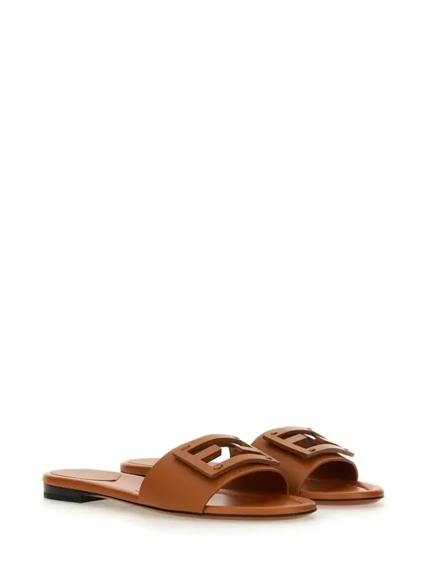Fendi Leather Slides - Brown