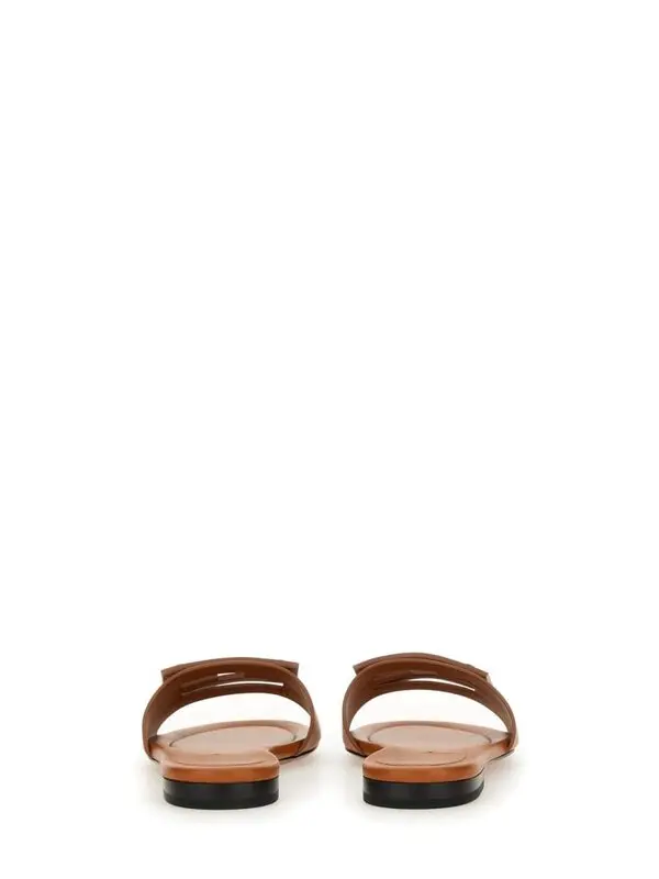 Fendi Leather Slides - Brown
