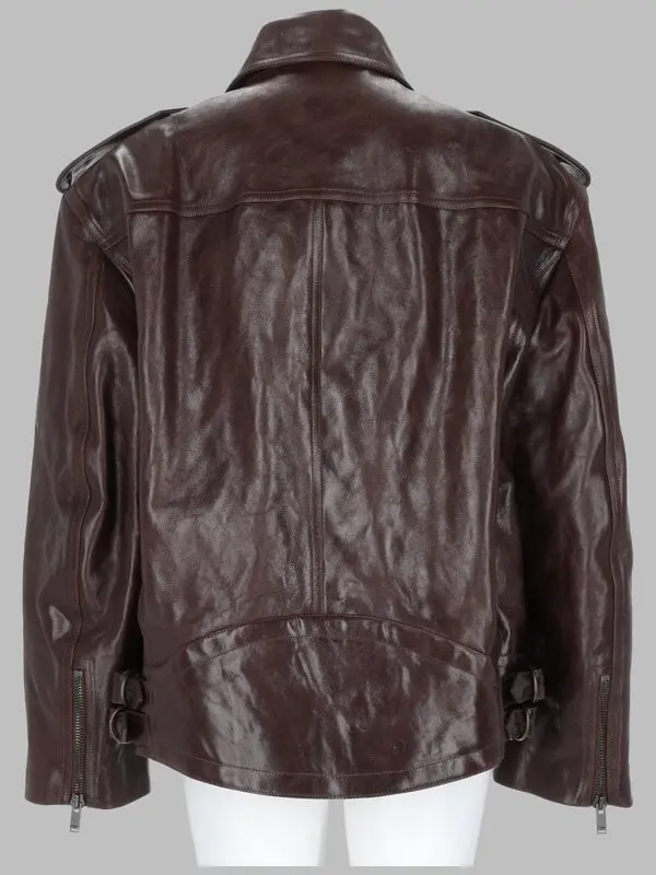 Saint Laurent Smooth Leather Biker Jacket - Brown