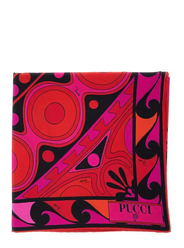 Emilio Pucci Fuchsia Square Scarf With All-over Geometric Print In Silk For - Multicolor