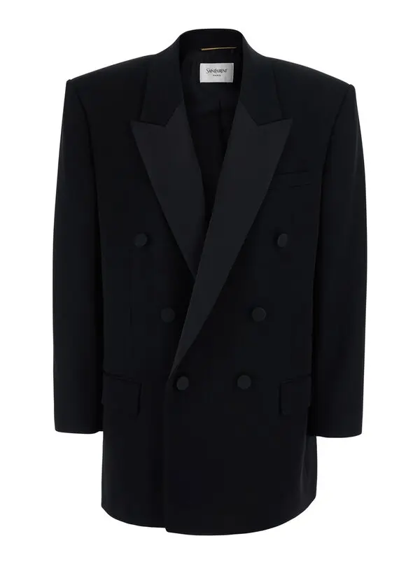 Saint Laurent Black Double-breasted Jacket With Peak Revers In Wool For - Multicolor
