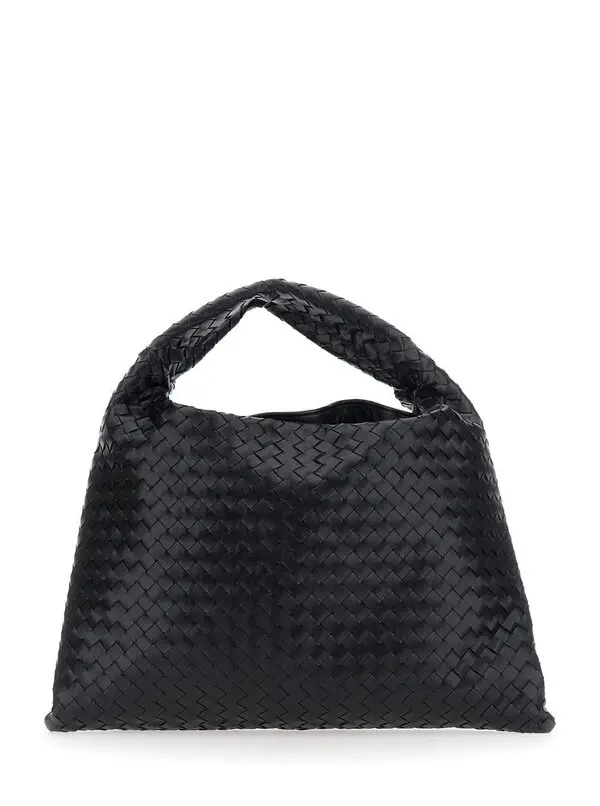 Bottega Veneta Leather Shoulder Bag With Intreccio Motif - Black