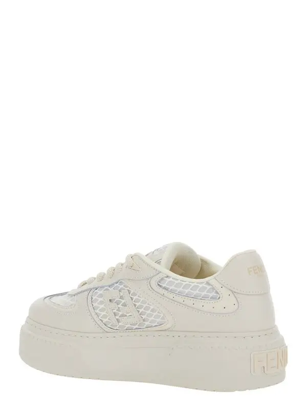 Fendi Match' White Sneakers With Mesh Inserts And Embossed Logo On The Back In Leather - Multicolor