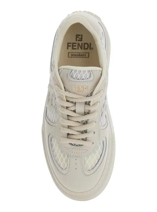 Fendi Match' White Sneakers With Mesh Inserts And Embossed Logo On The Back In Leather - Multicolor