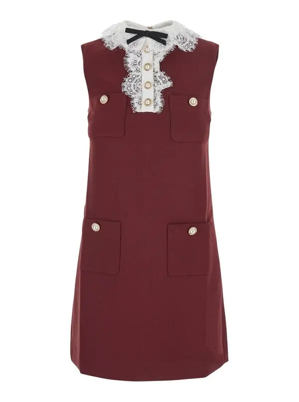 SELF-PORTRAIT Crepe Mini Dress With Lace Collar - Multicolor