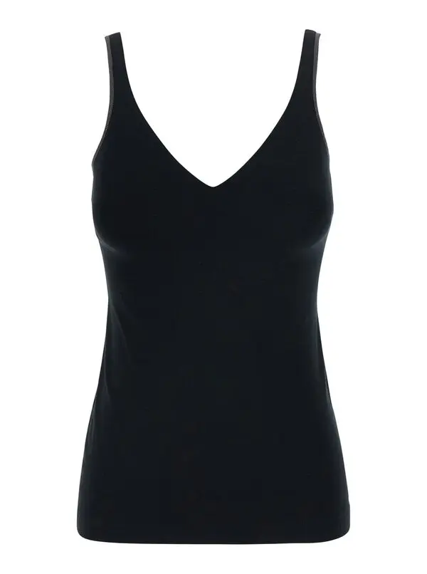Brunello Cucinelli V-neck Tank Top With Embellished Edges - Black