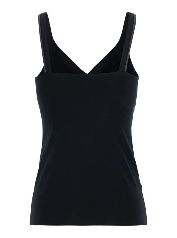 Brunello Cucinelli V-neck Tank Top With Embellished Edges - Black