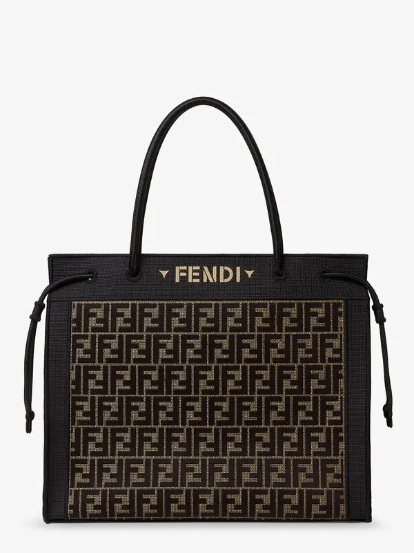 Fendi Magic Shopper Bag In Ff Fabric With Embroidered Logo On The Front - Black