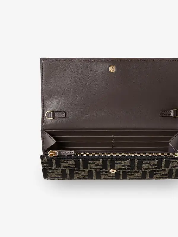 Fendi Ff Zucca Fabric Continental Wallet With Chain Tube