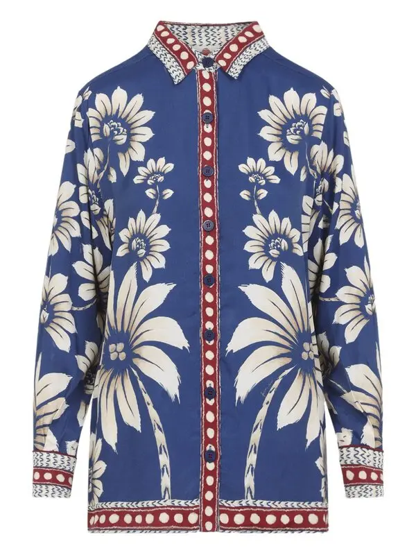 Farm Rio Luna Pajama Shirt - Blue