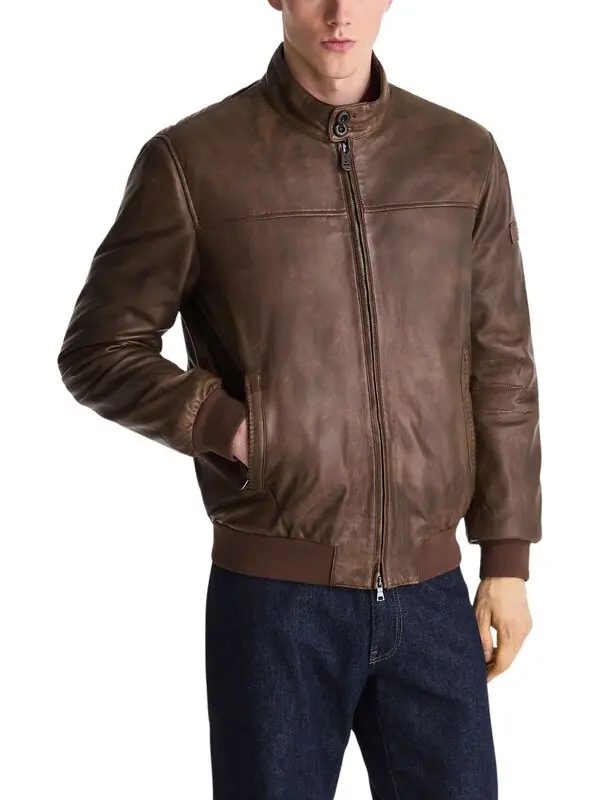 Peuterey Vintage-effect Leather Bomber Jacket