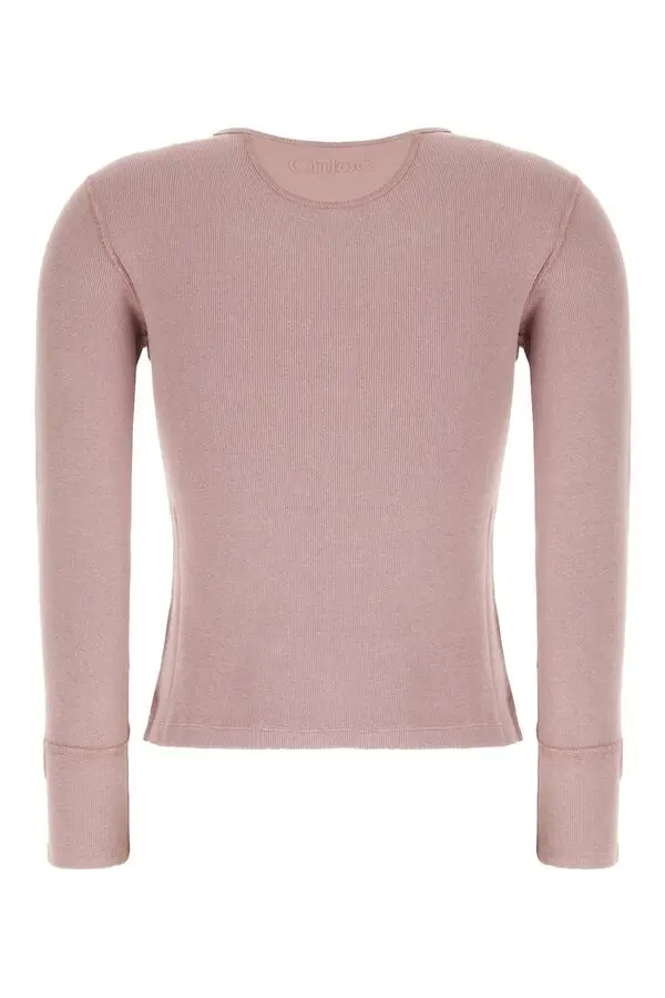 Chloé Ribbed Long Sleeve Henley Top - Multicolor