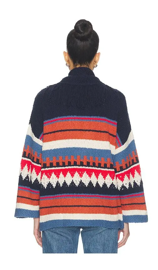 Autumn Cashmere Southwest Fringe Shawl Collar Wrap In Navy
