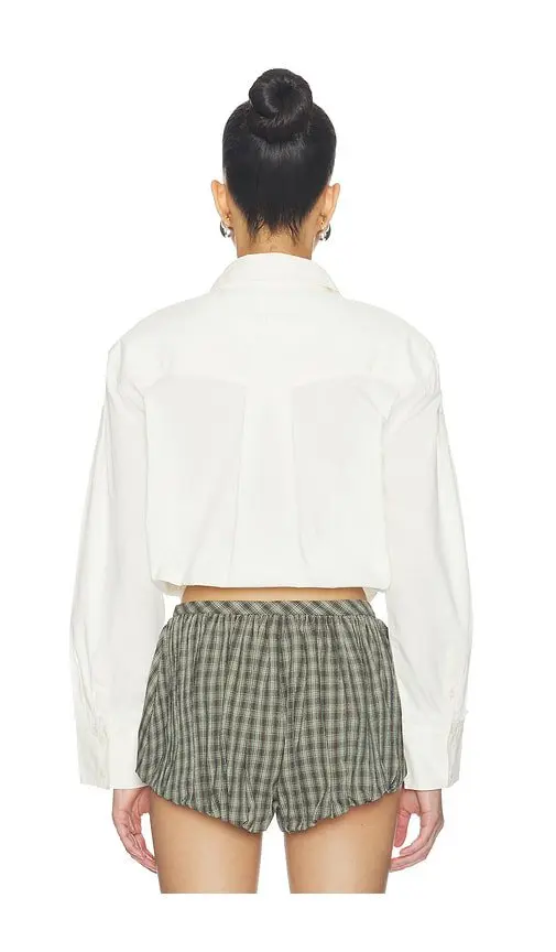GANNI Stretch Cotton Cropped Bowling Shirt In Cream - Egret