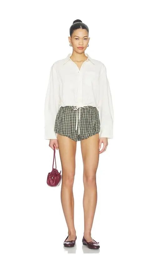 GANNI Stretch Cotton Cropped Bowling Shirt In Cream - Egret
