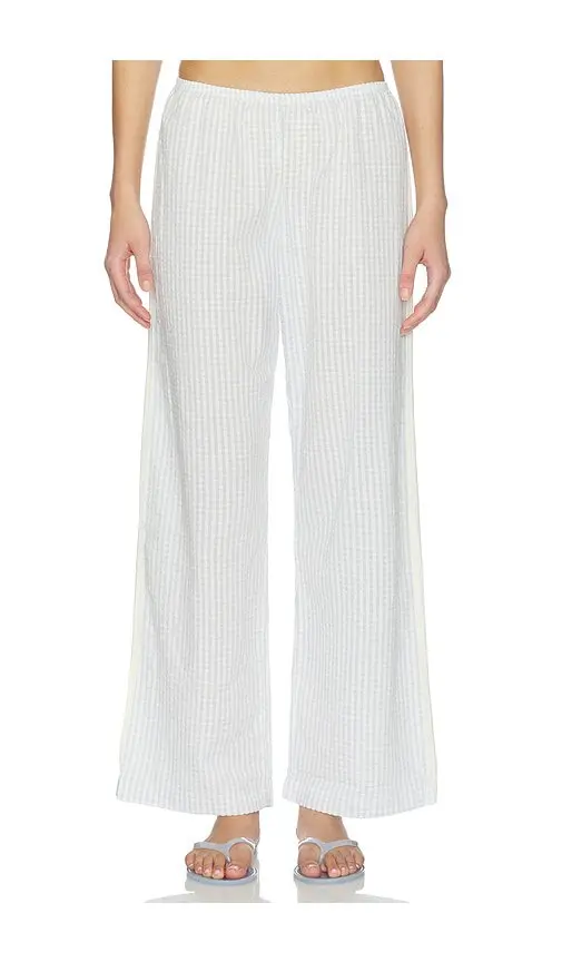 Donni. The Cotton Gingham Stripe Crop Pant In Blue